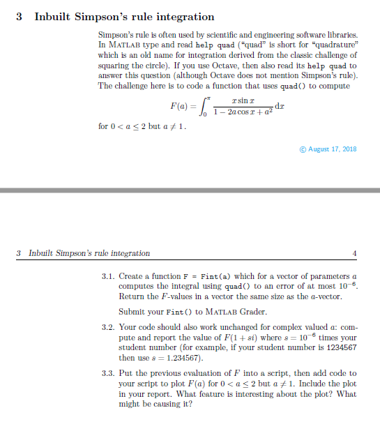 Solved 3 Inbuilt Simpson's rule integration Simpson's rule | Chegg.com