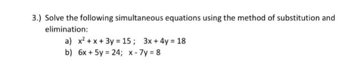 Solved 3.) Solve the following simultaneous equations using | Chegg.com
