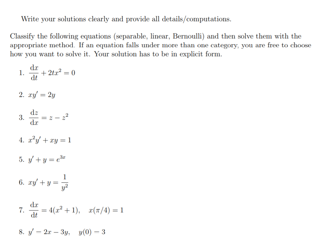 Solved Write your solutions clearly and provide all | Chegg.com