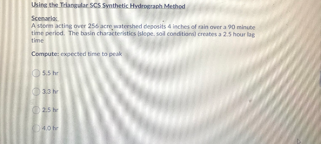 Solved Using the Triangular SCS Synthetic Hydrograph Method | Chegg.com