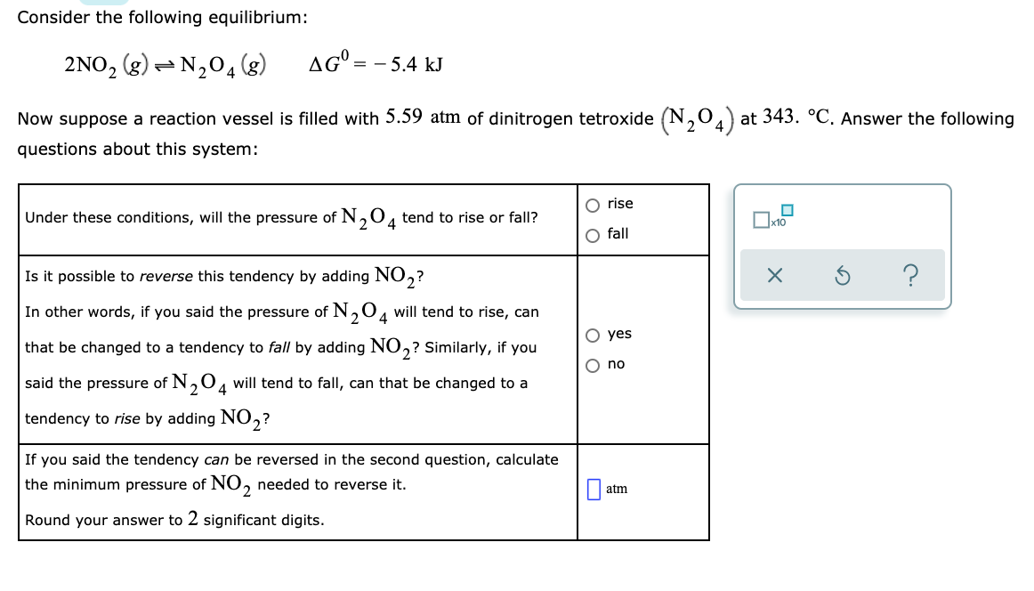 Solved Consider the following equilibrium: 2NO2(g) = N204 | Chegg.com