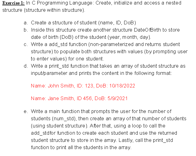 Solved ure (structure within structure) a. Create a | Chegg.com