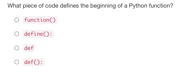 Solved What piece of code defines the beginning of a Python | Chegg.com