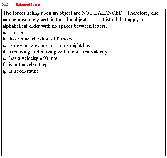 Solved NL2 Balanced Forces The forces acting upon an object | Chegg.com