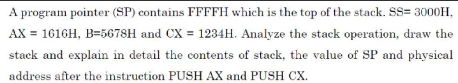 Solved A program pointer (SP) contains FFFFH which is the | Chegg.com