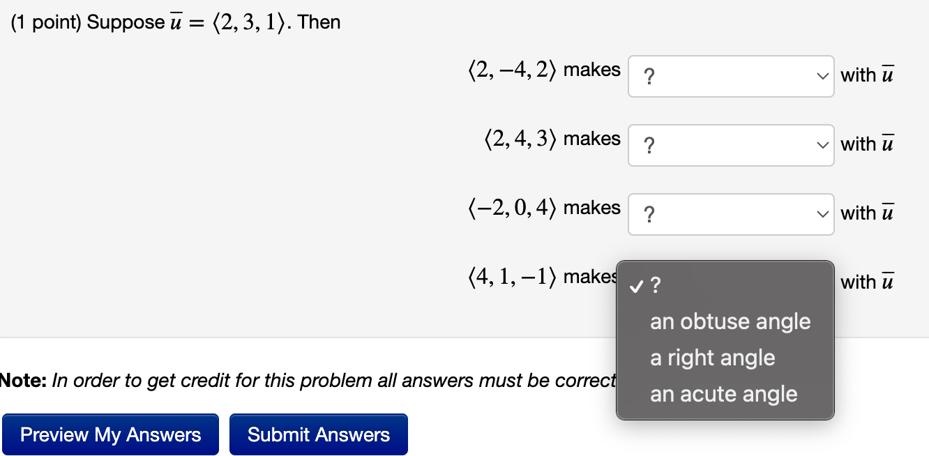 Solved (1 point) Suppose uˉ= 2,3,1 . Then | Chegg.com
