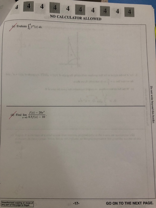 Solved -4444 4 NO CALCULATOR ALLOWED f 4 35 2 0.8 17 .8 7 4. | Chegg.com