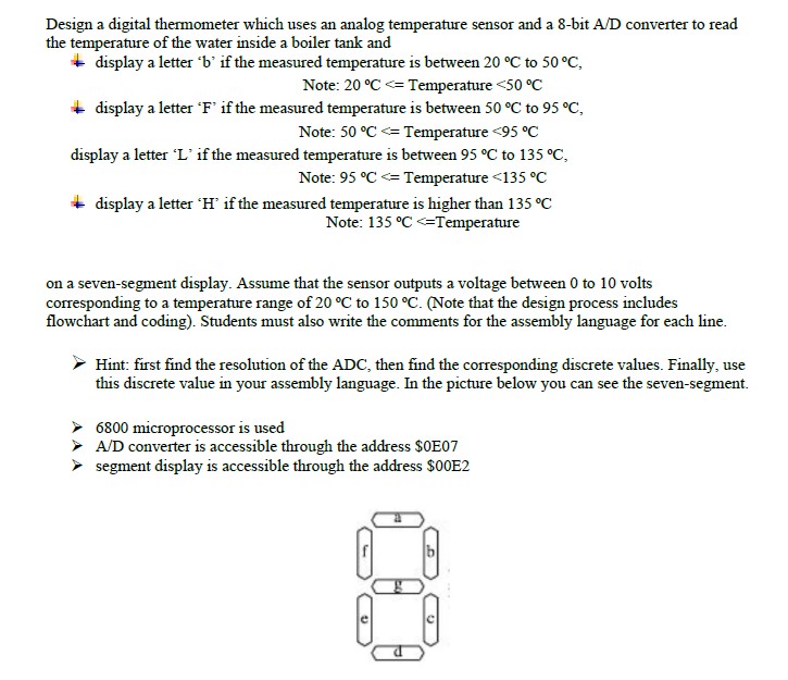 [Solved]: Design a digital thermometer which uses an analog