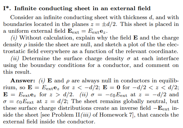 Solved I*. Infinite conducting sheet in an external field | Chegg.com