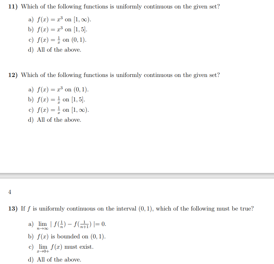 Solved 11) Which of the following functions is uniformly | Chegg.com