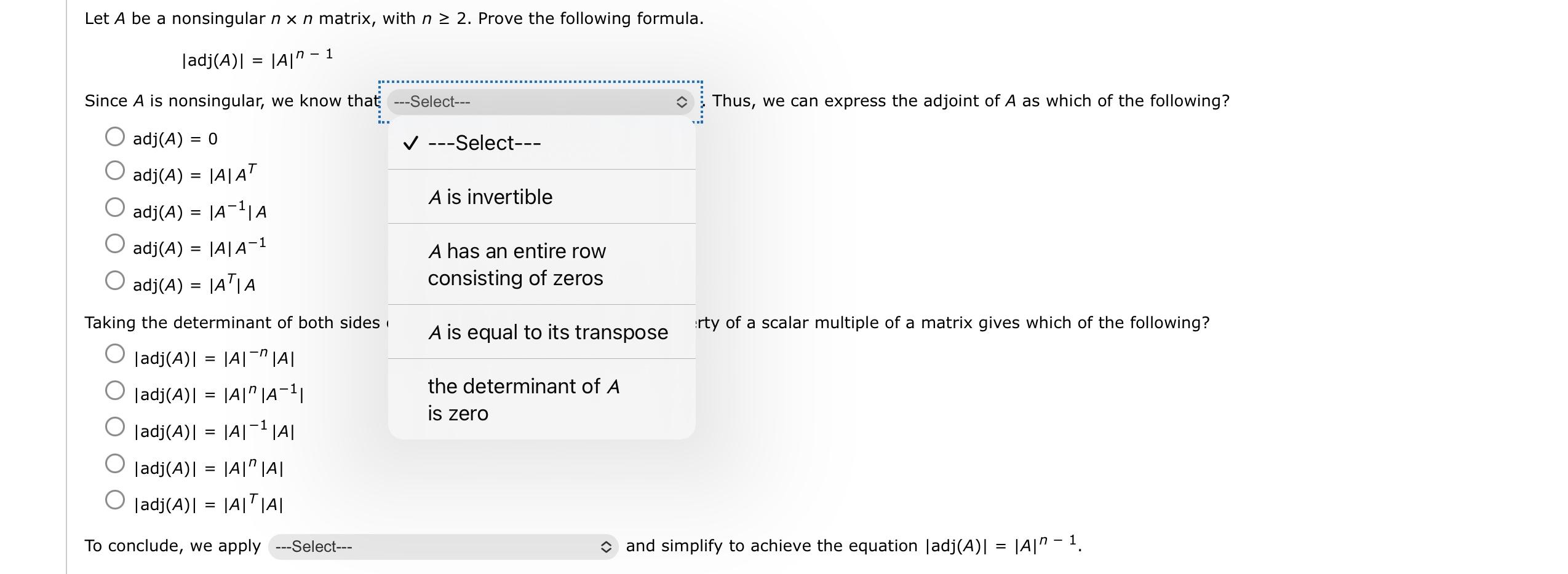 Solved Let A be a nonsingular n×n matrix, with n≥2. Prove | Chegg.com