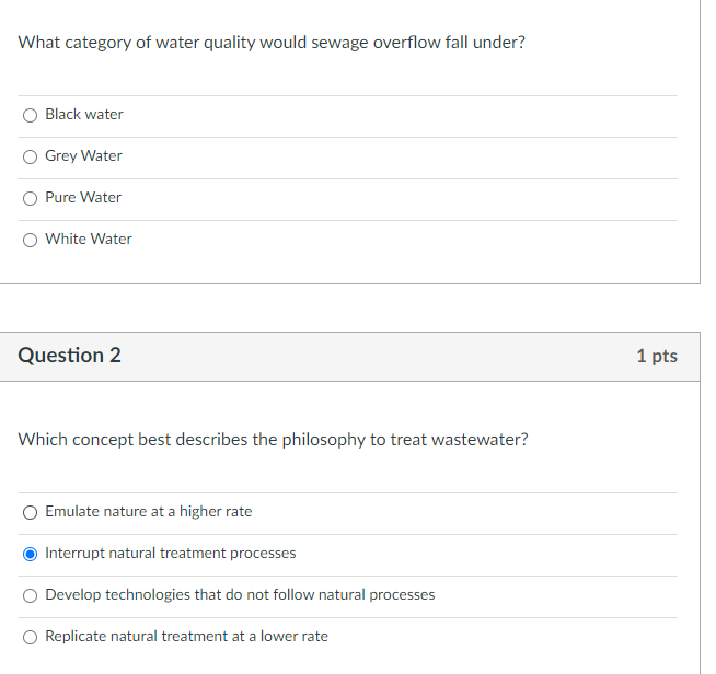 Solved What category of water quality would sewage overflow | Chegg.com