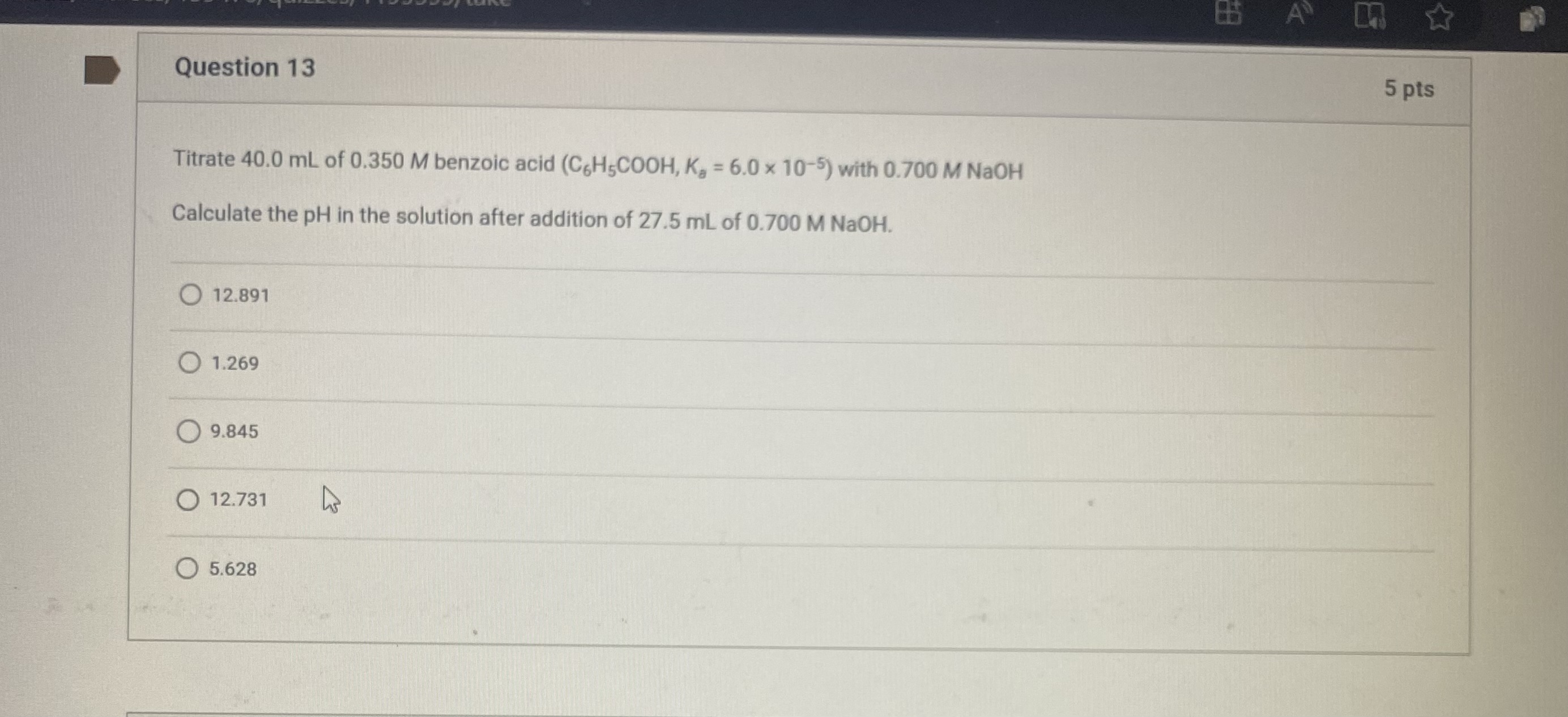 Solved Titrate 40.0 mL of 0.350M benzoic acid | Chegg.com