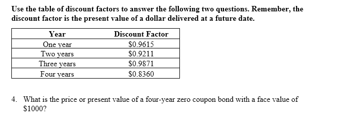 Solved Use the table of discount factors to answer the | Chegg.com
