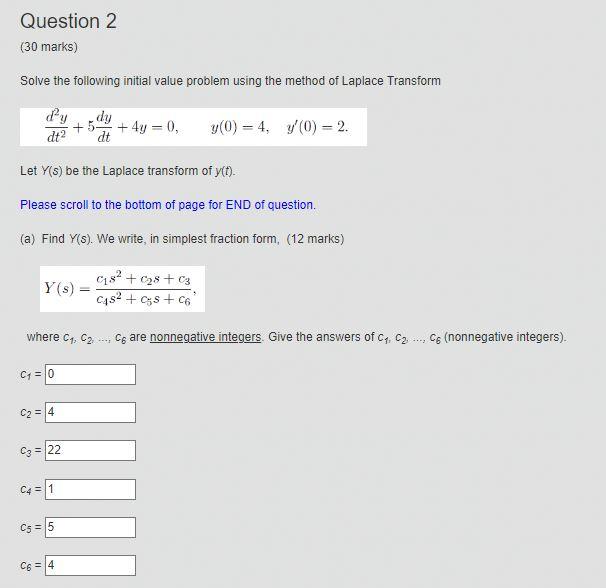 Solved Solve the following initial value problem using the | Chegg.com