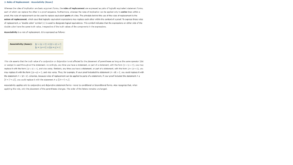 3. Rules of Replacement - Associativity (Assoc) | Chegg.com 3. Rules of Replacement - Associativity (Assoc) | Chegg.com