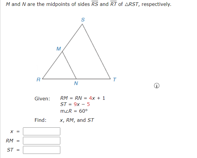 Solved M and N are the midpoints of sides RS and RT of RST, | Chegg.com