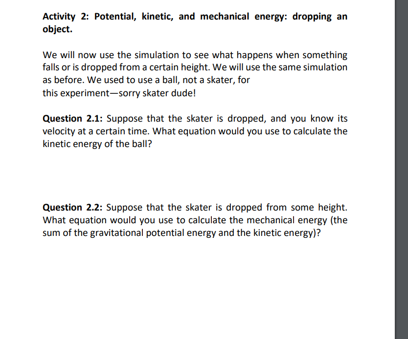 Solved Activity 2: Potential, kinetic, and mechanical | Chegg.com