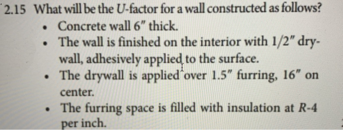 Solved 2.15 What will be the U-factor for a wall constructed | Chegg.com