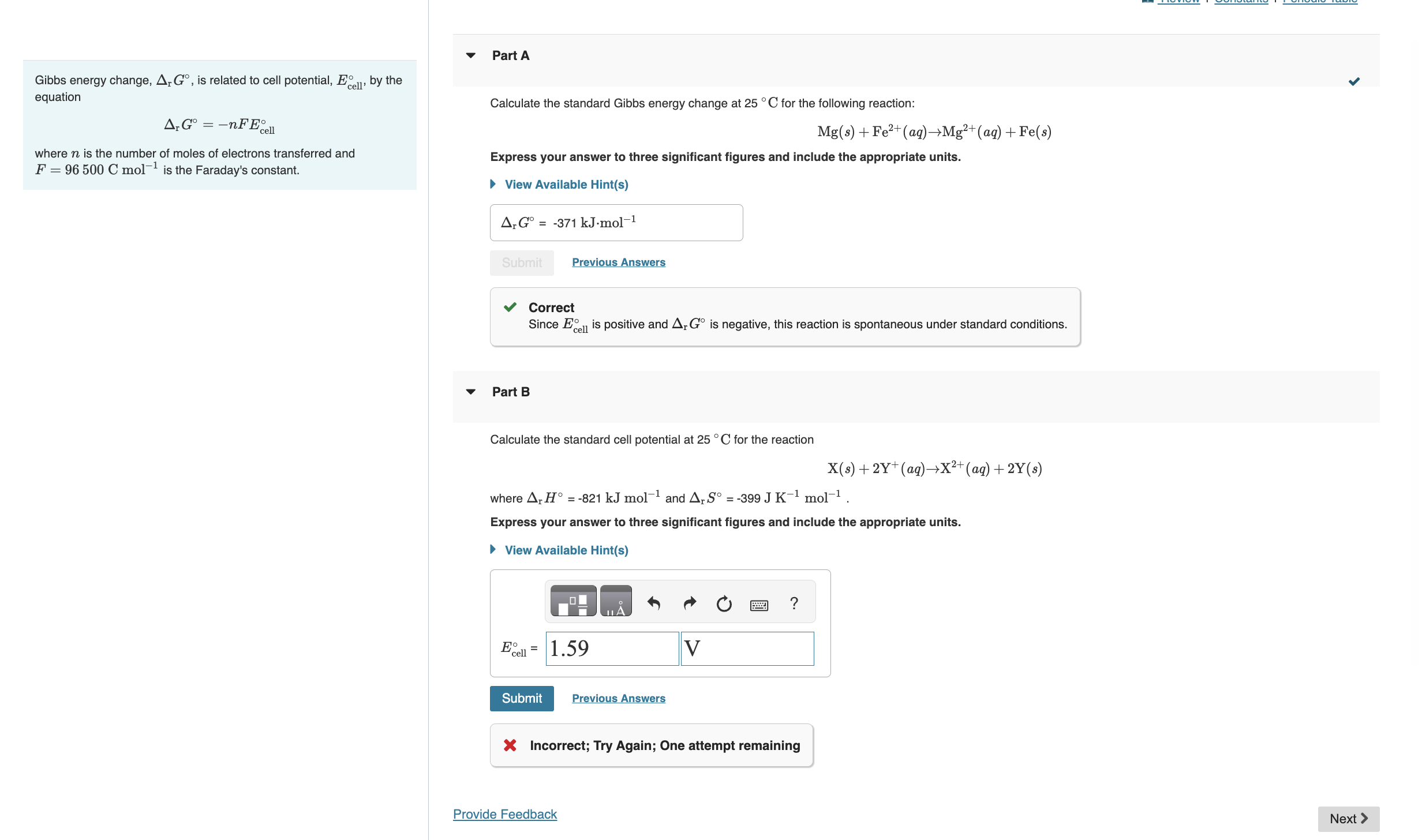 Solved Gibbs energy change, ΔrG°, ﻿is related to cell | Chegg.com
