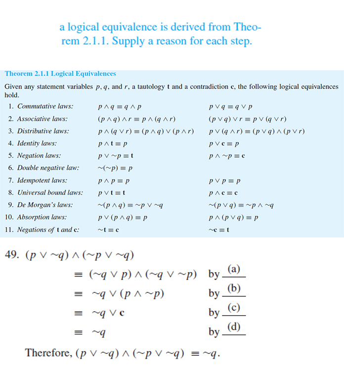 Solved a logical equivalence is derived from Theo- rem | Chegg.com