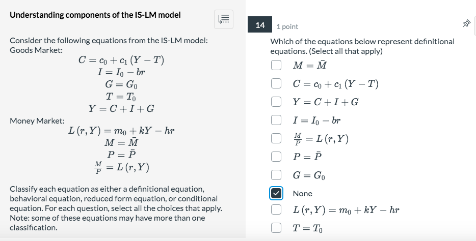 Solved Understanding components of the IS-LM model 14 1 | Chegg.com