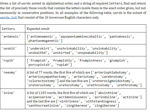 Solved Given a list of words sorted in alphabetical order, | Chegg.com