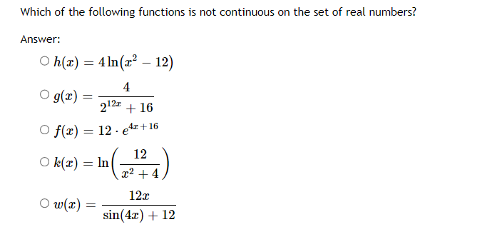 Solved Which of the following functions is not continuous on | Chegg.com