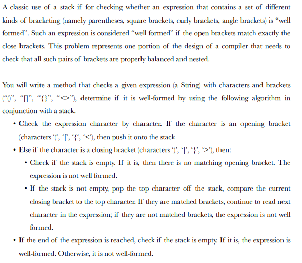 Solved A classic use of a stack if for checking whether an | Chegg.com