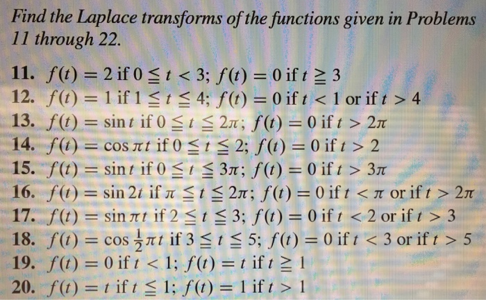 Solved Find The Laplace Transforms Of The Functions Given In