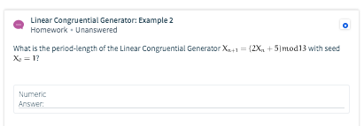 Solved Linear Congruential Generator: Example 2 Homework. | Chegg.com