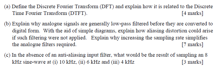 Solved (a) Define the Discrete Fourier Transform (DFT) and | Chegg.com