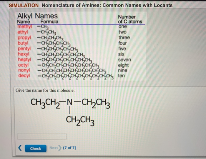 Solved SIMULATION Nomenclature of Amines: Common Names with | Chegg.com