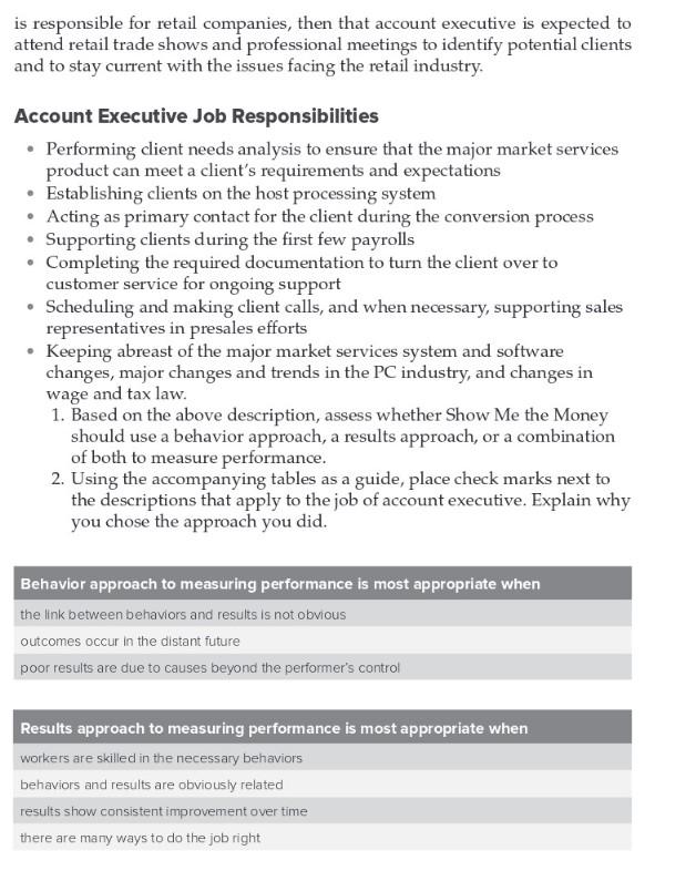 Solved Choosing a Performance Measurement Approach at Show | Chegg.com