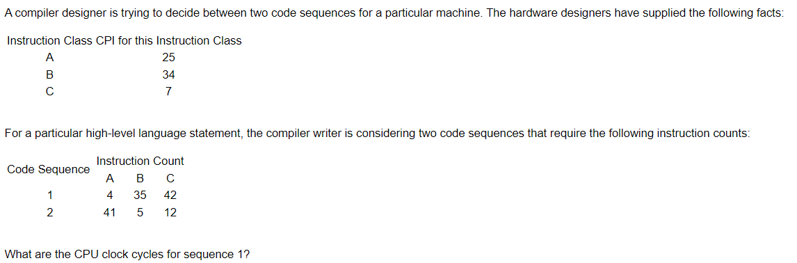 Solved What are the CPU clock cycles for sequence 1 ? | Chegg.com