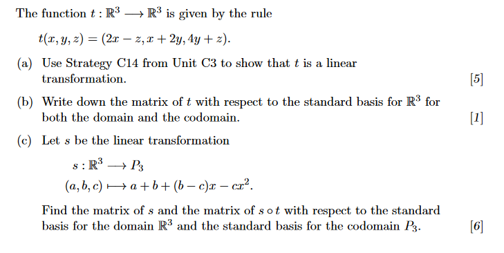 Solved [5] The function t: R3 R3 is given by the rule t(x, | Chegg.com