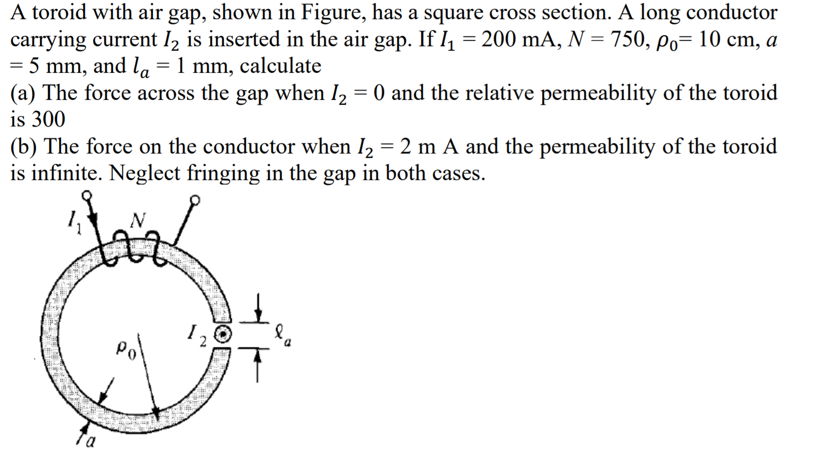 Solved A toroid with air gap, shown in Figure, has a square | Chegg.com