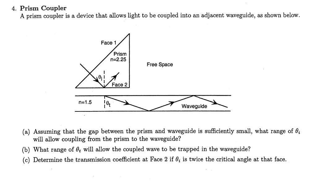Solved 4. Prism Coupler A prism coupler is a device that | Chegg.com