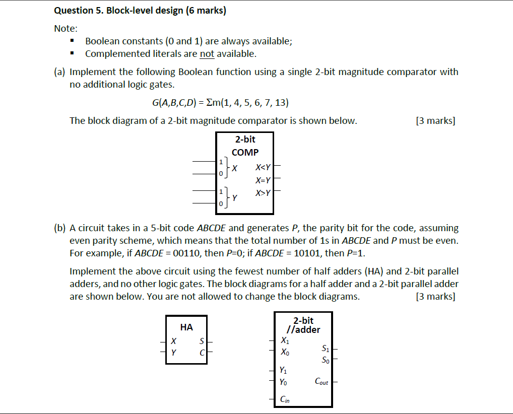 Solved Question 5. Block-level design (6 marks) Note: | Chegg.com