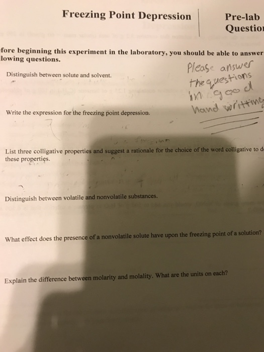 Solved Freezing Point Depression Pre-lab Question fore | Chegg.com