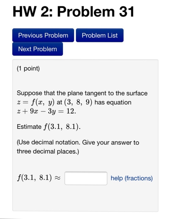 Solved HW 2: Problem 31 Previous Problem Problem List Next | Chegg.com