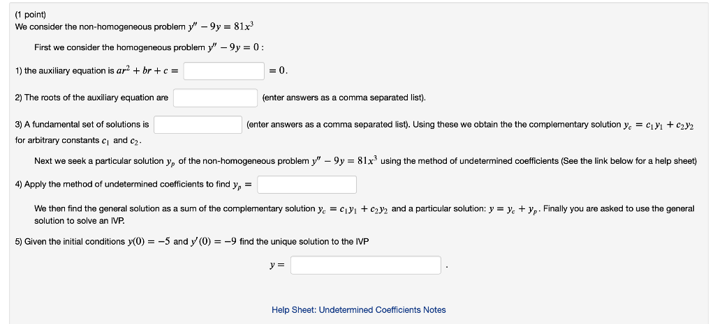 Solved (1 point) We consider the non-homogeneous problem y" | Chegg.com
