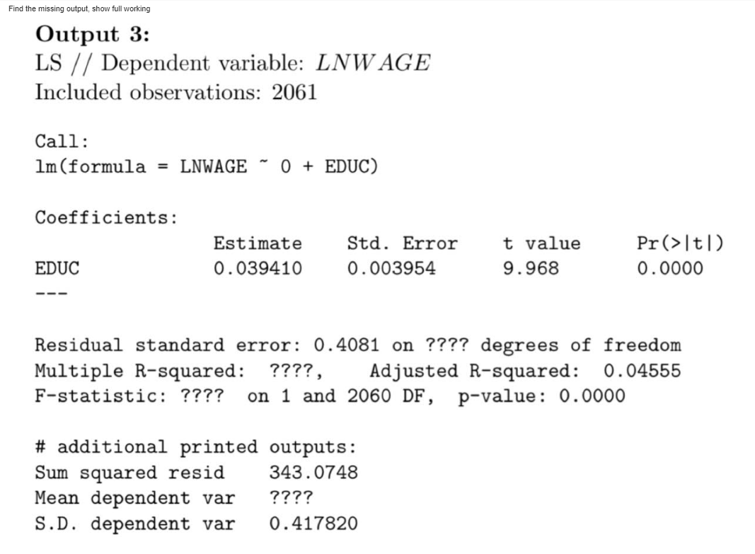 Solved Output 3:LS // ﻿Dependent variable: LNWAGEIncluded | Chegg.com
