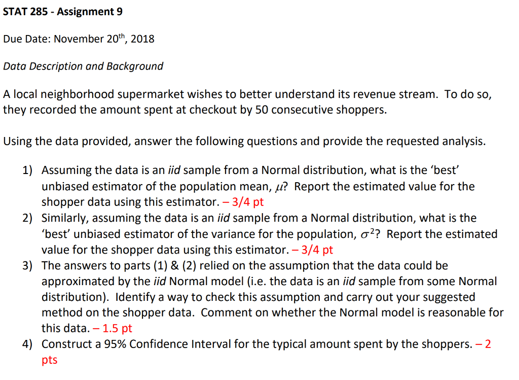 Solved STAT 285 -Assignment 9 Due Date: November 20th, 2018 | Chegg.com