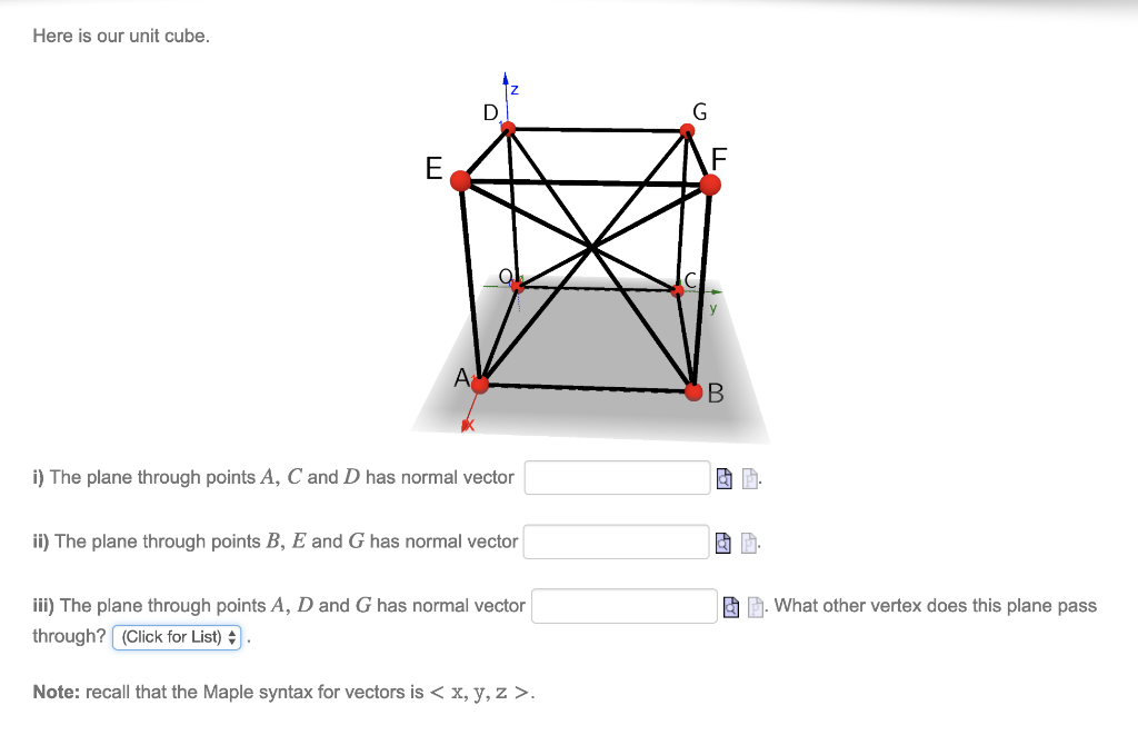 Solved Here is our unit cube. i) The plane through points A, | Chegg.com