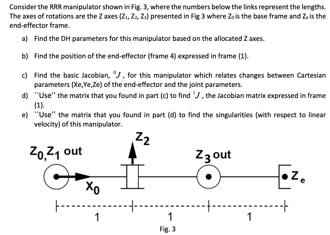 Solved Consider the RRR manipulator shown in Fig. 3, ﻿where | Chegg.com