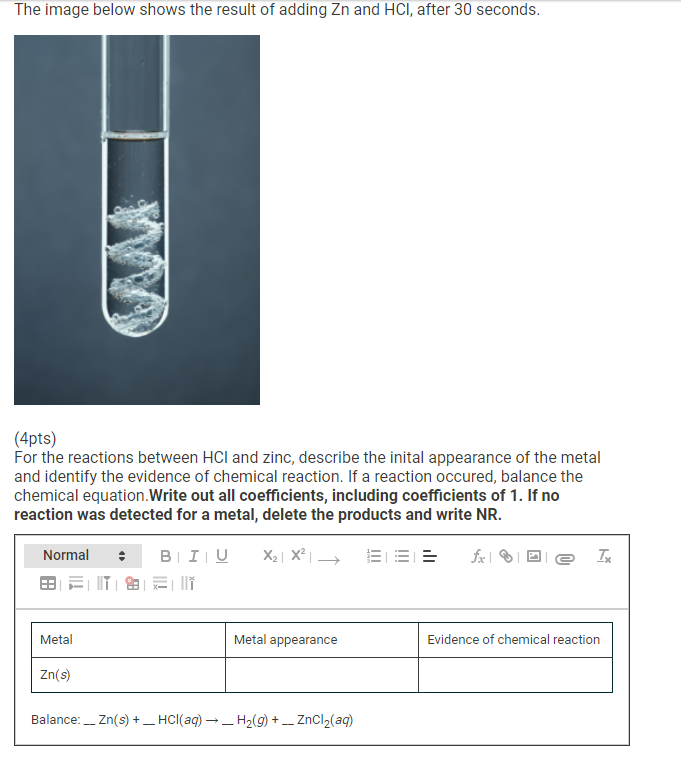 Solved The image below shows the result of adding Zn and | Chegg.com