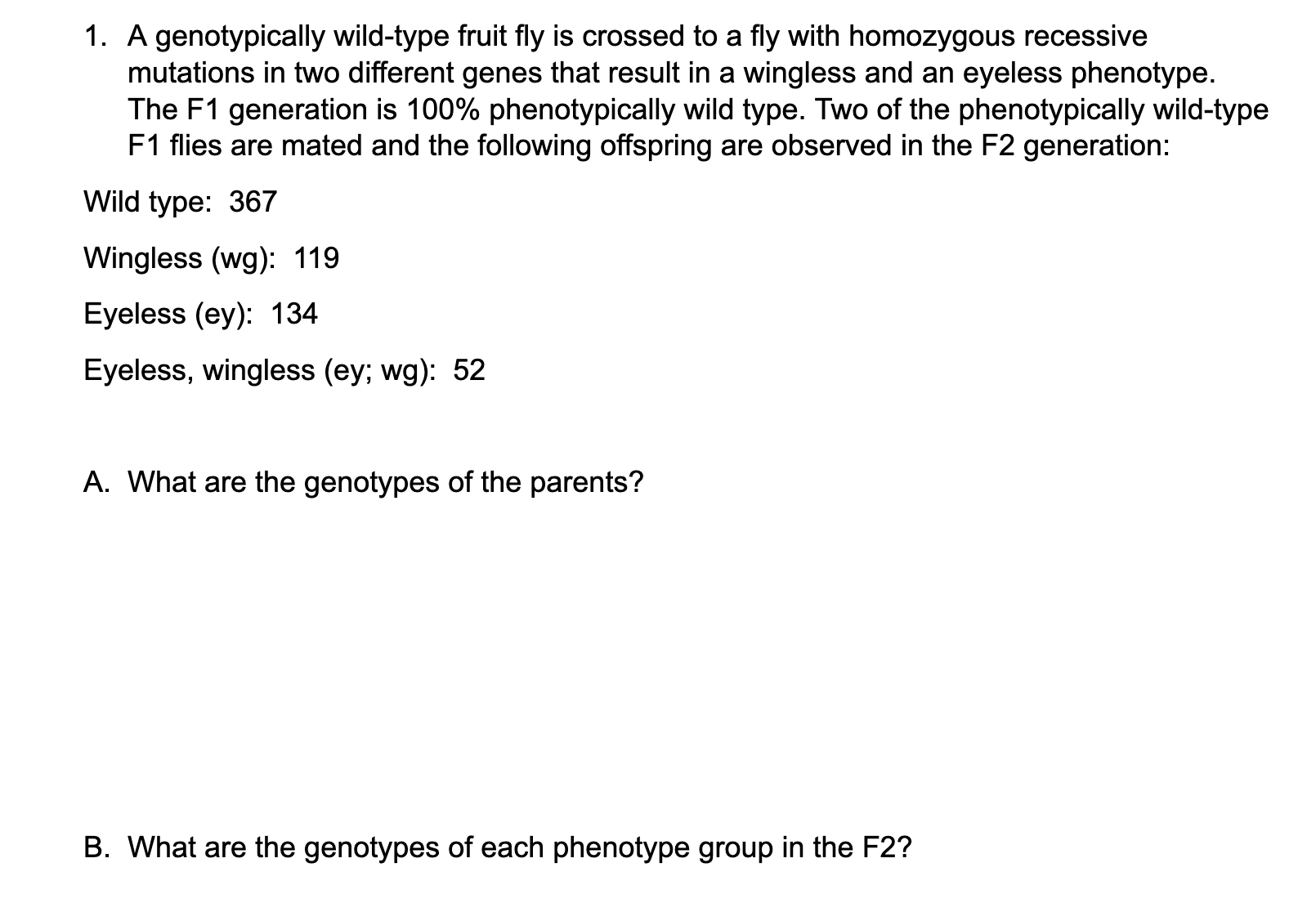 Solved A genotypically wild-type fruit fly is crossed to a | Chegg.com