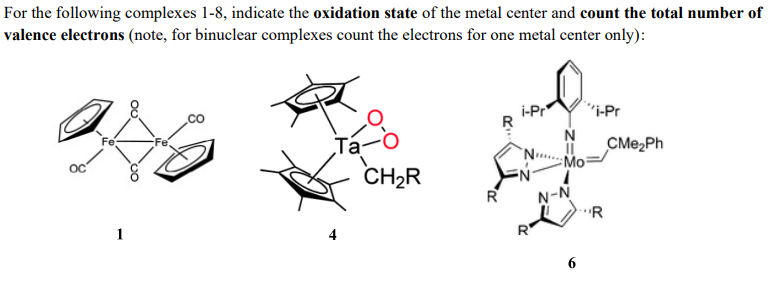 Solved For the following complexes 1-8, ﻿indicate the | Chegg.com