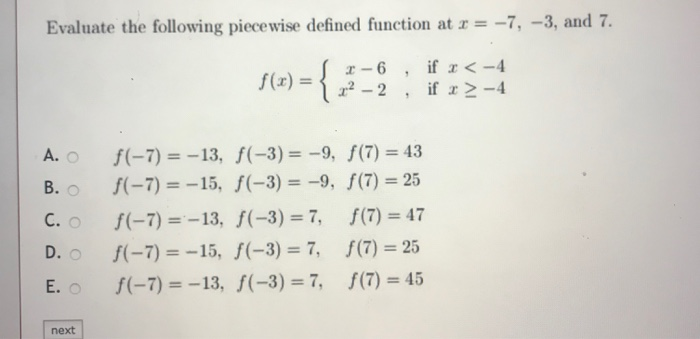 Solved Evaluate the following piecewise defined function at | Chegg.com